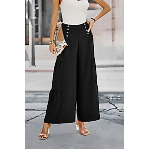 PRETTYGARDEN Women's Casual Long Palazzo Pants Elastic High Waist Wide Leg Loose Lounge Trousers (Black,Medium)