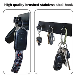 Qoaimu Key Holder for Wall, No Damage Key Holder Rack for Wall, Self Adhesive Stainless Steel Key Hooks, Towel Hook Coat Hanger Entryway, Door, Bathroom, Kitchen (Black)