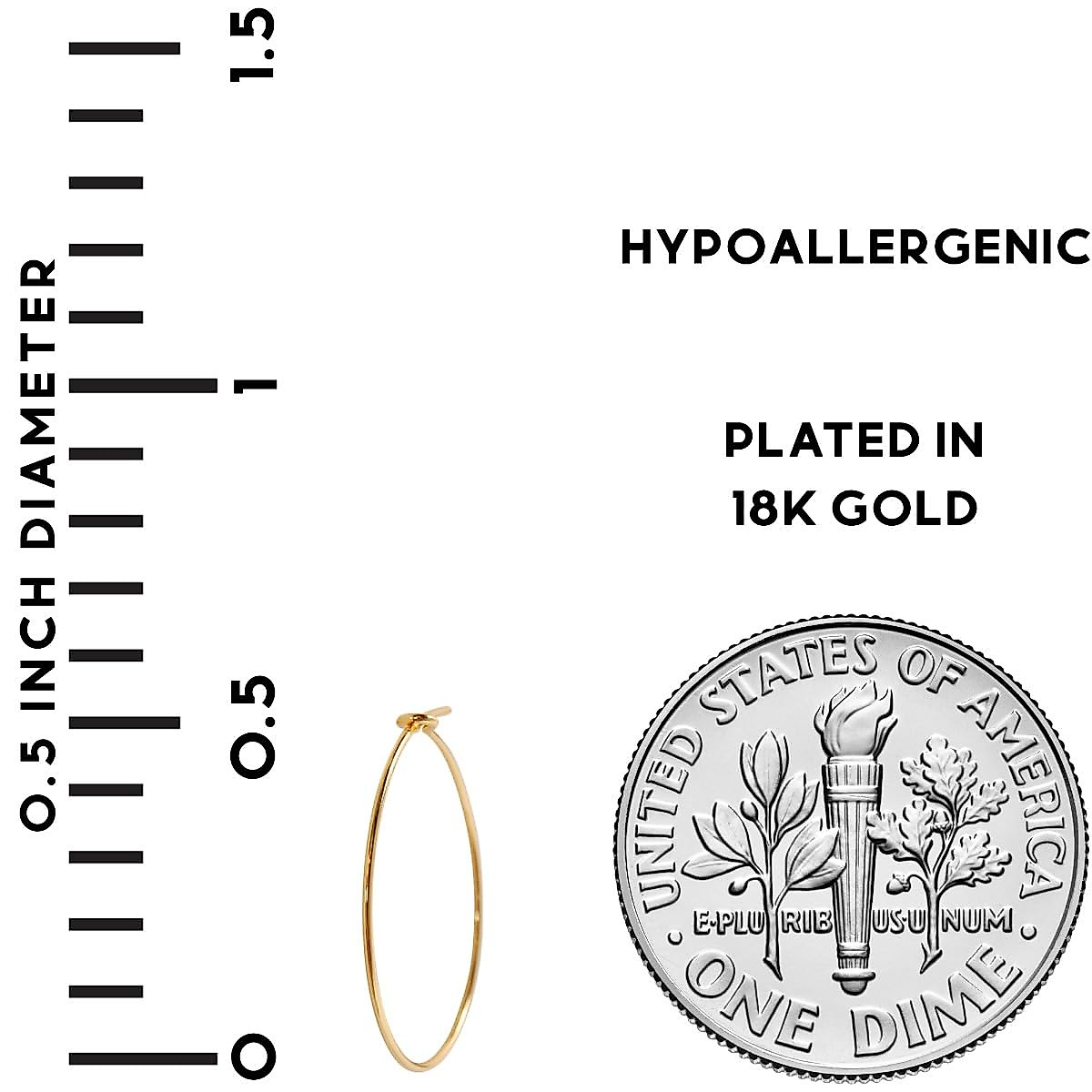 Humble Chic Small Hoop Earrings for Women - Hypoallergenic Lightweight Wire Threader Loop Drop Dangles, Safe for Sensitive Ears, 18K Yellow - 0.5 inch