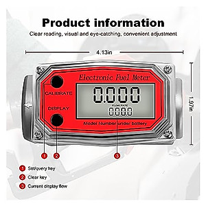 XAXAX Water Flow Meter, Aluminum Alloy Digital Flow Meter, LCD Electronic Fuel Meter Flowmeter, NPT Counter Petrol Methanol Water,Gallon, QTS, PTS, L, m³(2Pcs Red Flowmeter)