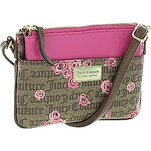 Juicy Couture Womens Pull Out Pouch Floral Print Crossbody Handbag Brown Small