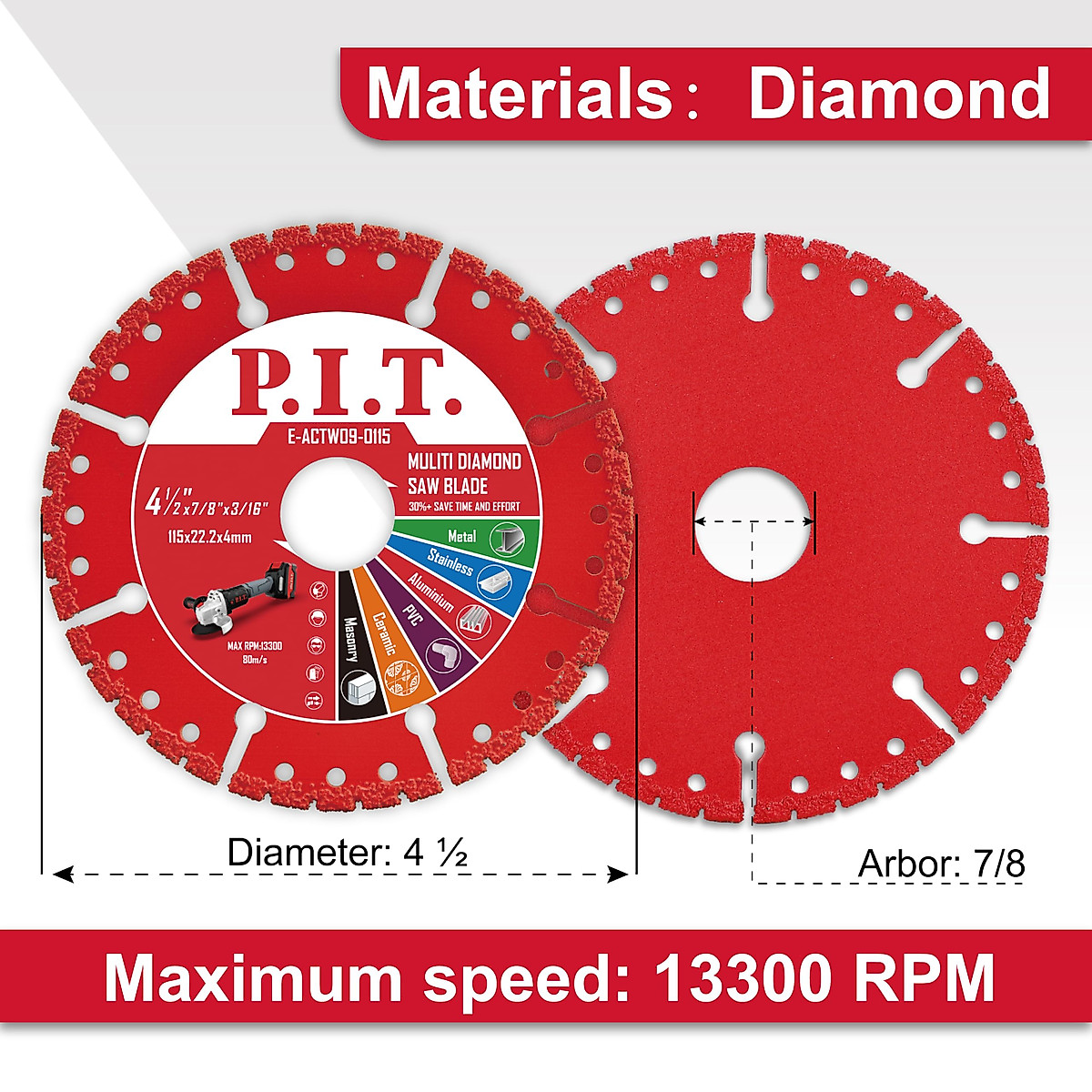 P.I.T. 4 1/2 Inch Diamond Cutting Wheel Metal Cutting Blade for 7/8" Arbor Angle Grinder Cutting Disc with 5000+ Cuts on Metal, Rebar,Sheet Metal,Angle Iron,Stainless Steel,3PCS Cut Off Wheels ﻿