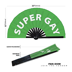 Super Gay Hand Fan Foldable Bamboo Circuit Rave Hand Fan Funny Gag Words Expressions Statement Gifts Festival Accessories (Green)