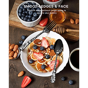 Stapava 48-Piece Black Silverware Set with Steak Knives, Stainless Steel Cutlery Flatware Set for 8, Utensil Sets Include Forks Spoons and Knives for Home Kitchen, Mirror Polished, Dishwasher Safe