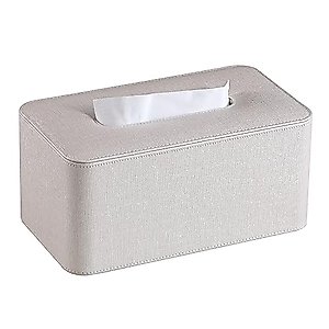 MEIBOOCH PU Leather Tissue Box Cover with Magnetic Closure, Square Tissue Box Holder with Rounded Edges Design (Beige, Rectangular)