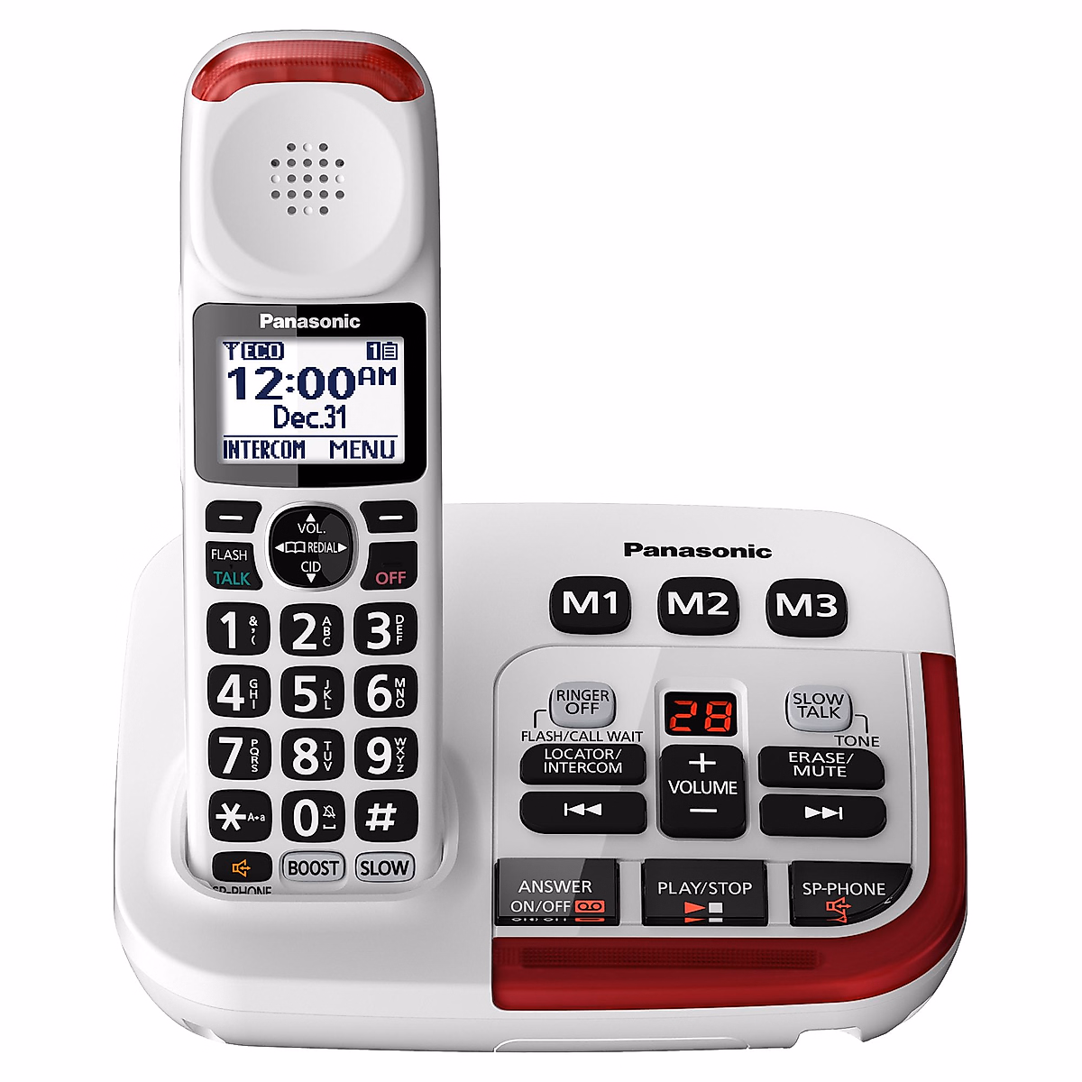 Panasonic Amplified Cordless Phone KX-TGM420W with Enhanced Noise Reduction and Digital Answering Machine - 1 Handset (White)