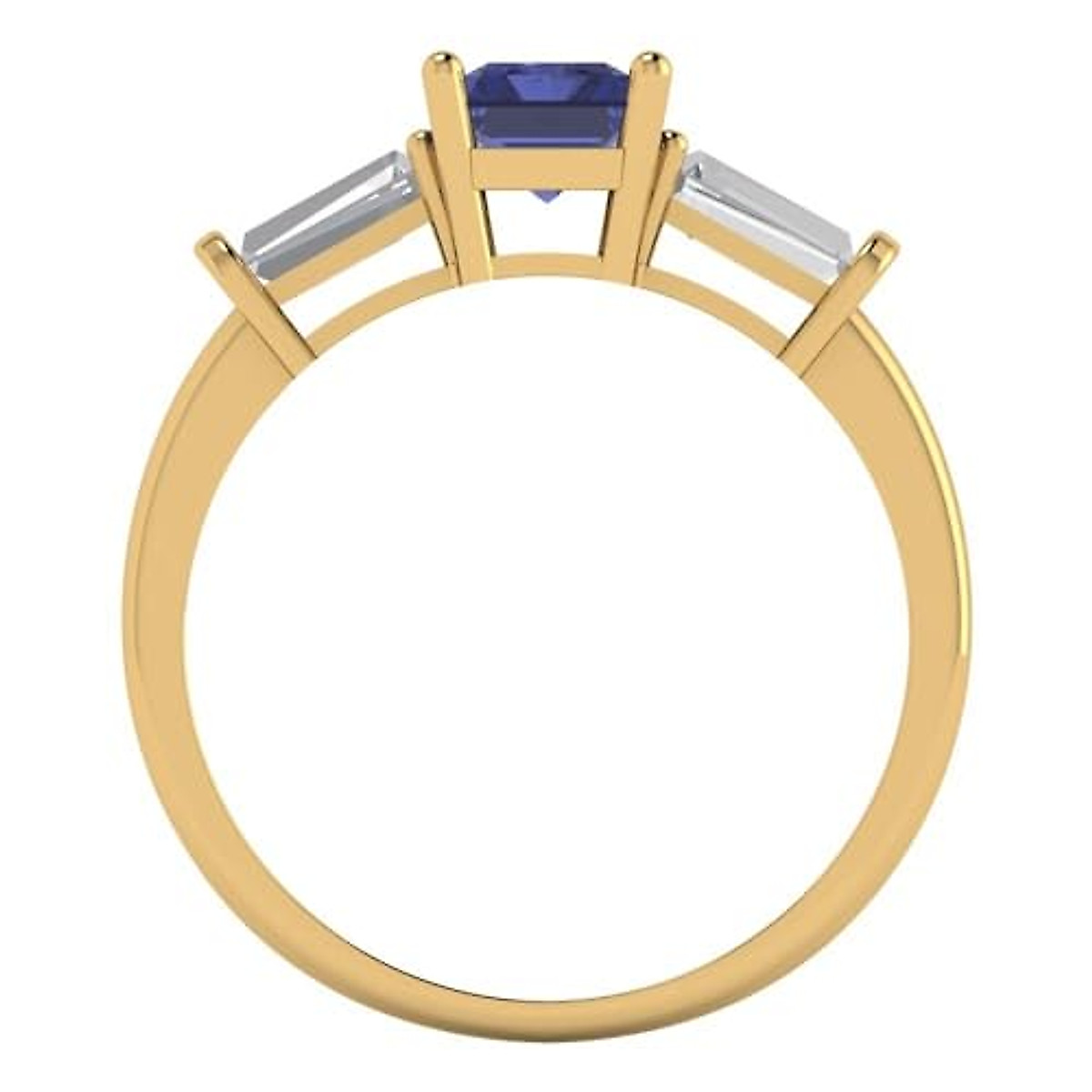 2.0ct Emerald cut 3 stone Solitaire Simulated Tanzanite Engagement Promise Anniversary Bridal Ring 18K Yellow Gold 4.75