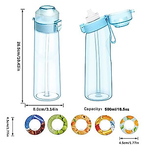 rericonq Water Bottle with 7 Flavor Pods,18.5 Oz/500ml,21.9 Oz/650ml Fruit Fragrance Water Bottle,Scent Water Cup Sports Water Cup Suitable for Outdoor Sports (Blue-18.5 Oz/500ml+7 Pods)
