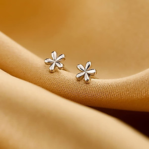 Reffeer Solid 925 Sterling Silver Daisy Stud Earrings Flower for Women Tiny Flower Stud Earrings Spring (A-Silver)