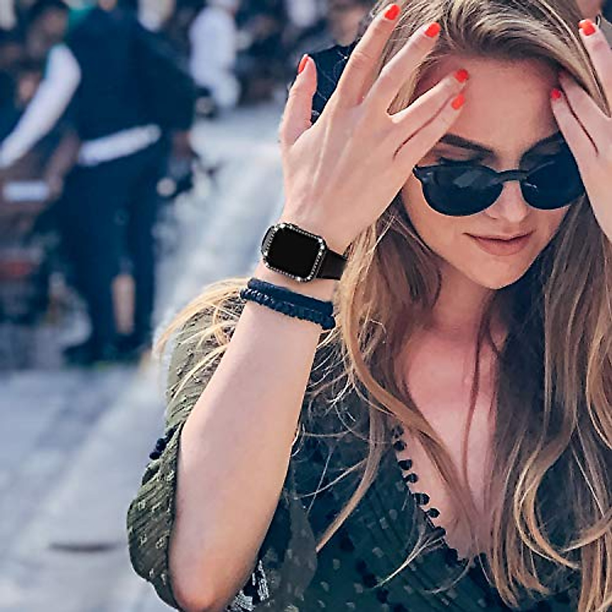 Recoppa Compatible for Apple Watch Case with Screen Protector for Apple Watch 44mm Series 6/5/4/SE, Bling Crystal Diamond Rhinestone Ultra-Thin Bumper Full Cover Protective Case for Women Girls iWatch