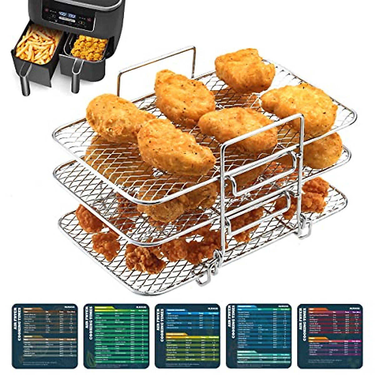 Air Fryer Rack for Ninja Dual Air Fryer with Air Fryer Magnetic Cheat Sheet Air Fryer Accessories for Ninja Foodi 304 Stainless Steel Multi-Layer Stackable Dehydrator Air Fryer Rack for Oven