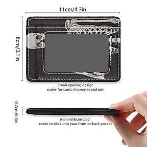 Linomo Thin leather Card Holder and Money Clip Funny Skeleton Wallet RFID Blocking for Men & Women