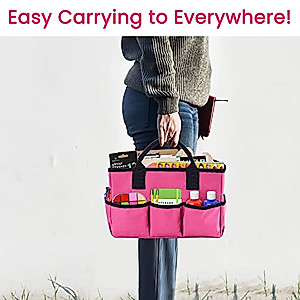 Godery Desktop Tote and Stock Organize, Teacher Helper Tote Bag Organization for Arts, Books, Stationery, etc, and Office Desk Organize, Make-up Storage Tote with Handles for Travel (PINK)