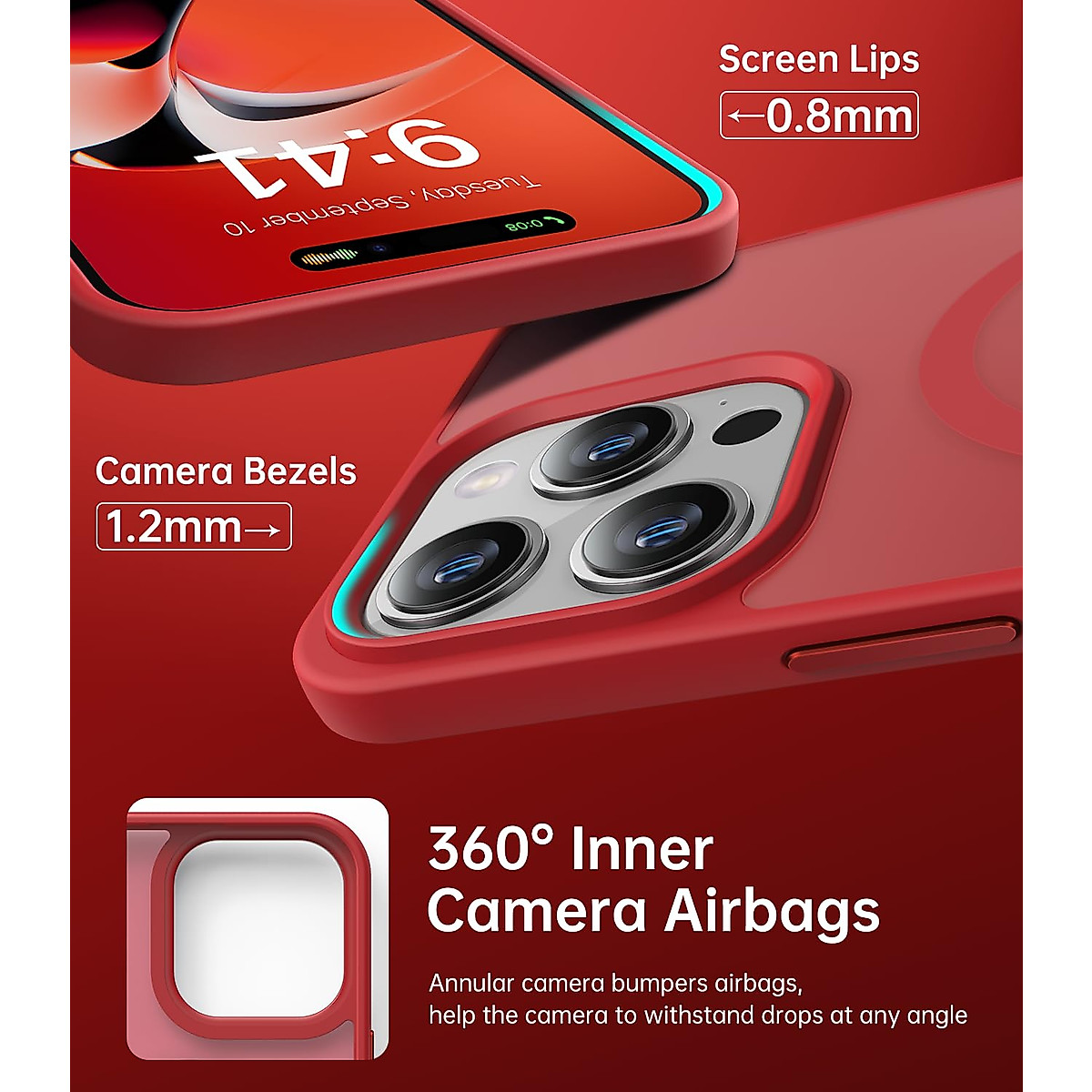 Kocanasi Magnetic for iPhone 14 Pro Max Case [Compatible with MagSafe] [10FT Military Grade Drop Tested] Slim Translucent Matte Case for iPhone 14 Pro Max Phone Case, Red (6.7")