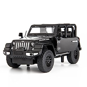 BDTCTK Compatible for 1:32 Wrangler Model Car, Zinc Alloy Pull Back Toy Car with Sound and Light for Kids Boy Girl Black