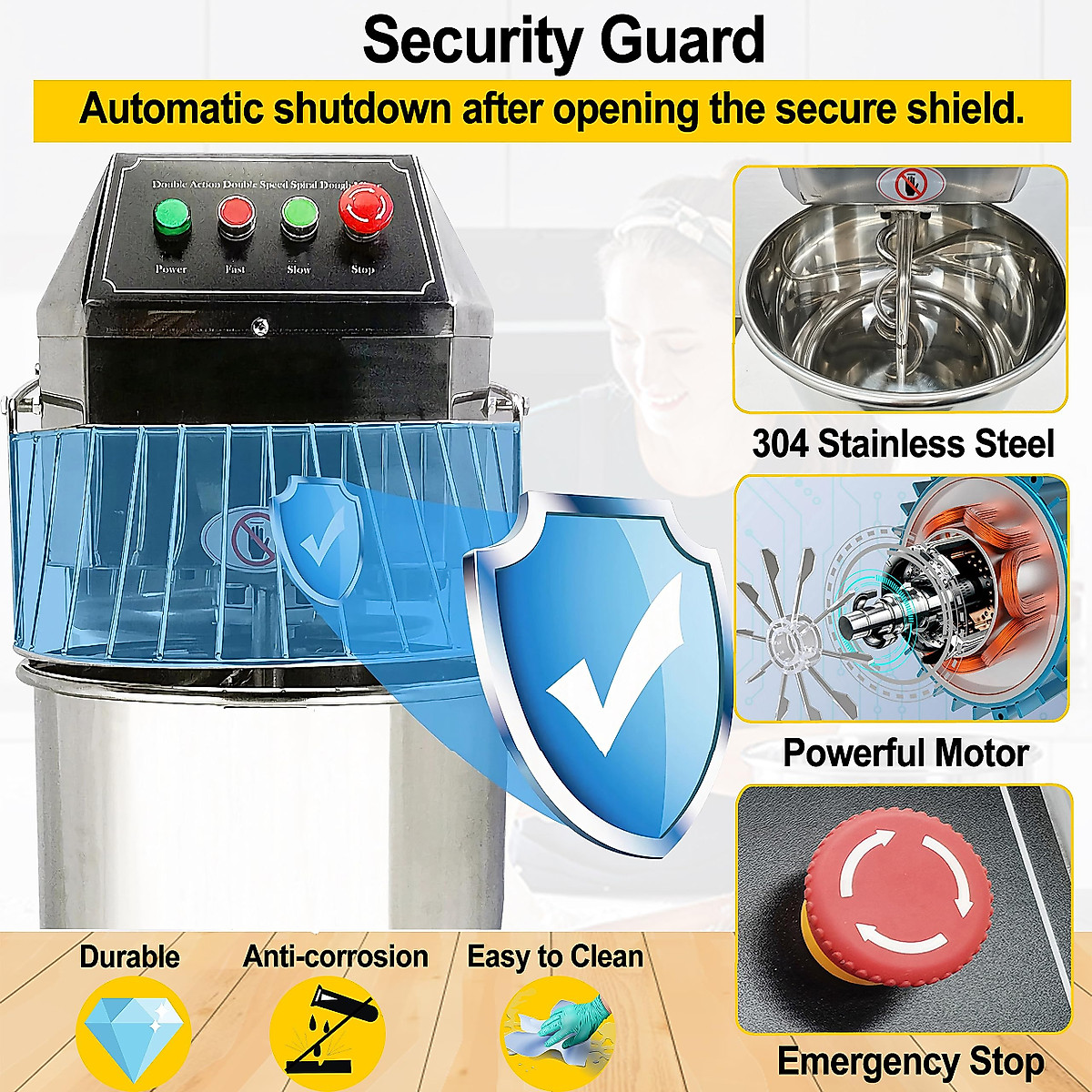 TECHTONGDA 30L Commercial Dough Mixer Electric Flour Mixer Dual Rotating Double Speed Dough Kneading Machine Stainless Steel Stand Mixer Pizza & Bread Dough Mixing Machine for Restaurant Pizzeria