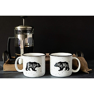 CAM N HONEY Farmhouse Mama Bear & Papa Bear Funny Campfire Couples Coffee Mug Set | 14oz Ceramic Mugs | Mama Bear Mug, Papa Bear Mug | Perfect for Parents