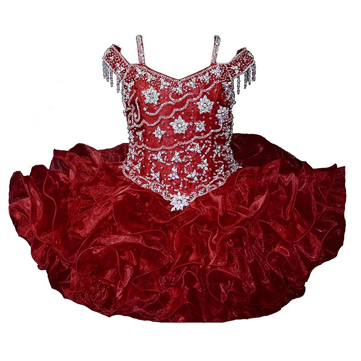 Junguan Baby Girls Off The Shoulder Cupcake Pageant Dress Short Giltz National for Infant Birthday Party Tutu Dresses 1 Year Burgundy
