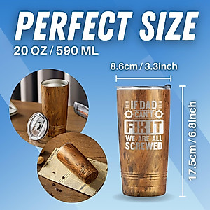 Onebttl If Dad Can't Fix It Tumbler, Funny Gifts for Father's Day, Birthday, Christmas from Daughter, Son, Wife, Stainless Steel Travel Mug 20oz, Wood Pattern