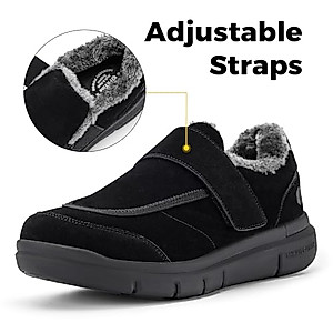 FitVille Wide Width Mens Slippers Non Slip Plush House Shoes with Adjustable Strap Indoor & Outdoor Winter Slippers with Arch Support for Foot Pain Relief
