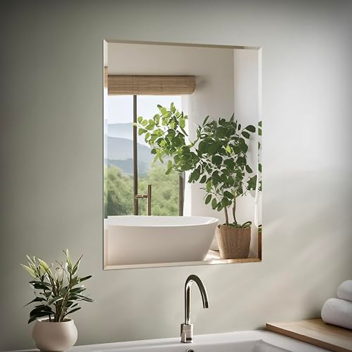 Gatco 1802 Bathroom Wall Mirror, 32"H x 24"W Modern mirror for Living Room, Vanity, Slim Design Beveled Frameless Large Rectangle mirror - Hangs Horizontal or Vertical with Easy Mount Safety Bracket