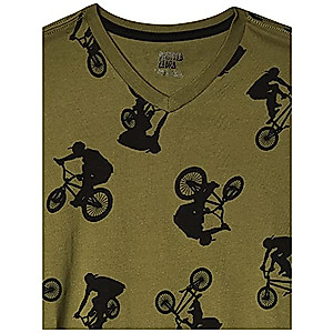 Amazon Essentials Boys' Short-Sleeve V-Neck T-Shirt Tops (Previously Spotted Zebra), Pack of 4, Red/Blue/Black, Medium