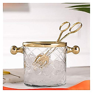 MAJHER Ice Bucket, Ice Bucket, Handmade Brass Glass Ice Bucket with Ice Clip Dining Table Cooler Wine Wine Rack Ice Bucket Champagne Can Cooler Wine Chiller Bucket Bucket