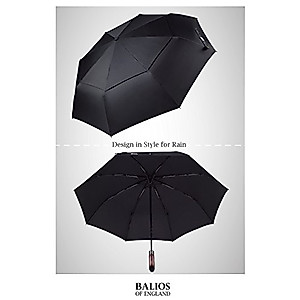 Balios Prestige Travel Umbrella Real Wood Handle Auto Open Close Vented Windproof Canopy Black