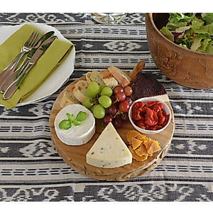 Balian Teak Wood Carved Round Tapas, Meat and Cheese Board or Charger, Natural