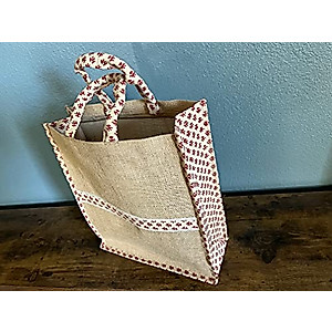 Stylish Hand made Jute Bags - Unique bag designs (supports under privileged women), Beige With Red Or Yellow Accents