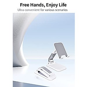 Ｓｍｈａｗｋ Cell Phone Stand, Angle Height Adjustable Cell Phone Holder with Silicon Pad for Desk Fully Forldable Mobile Phone Holder Compatible with All Mobile Phones, (White)