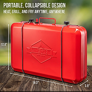 Hike Crew Gas Camping Stove | 20,000 BTU Portable Propane 2 Burner Stovetop | Integrated Igniter & Stainless Steel Drip Tray | Built-in Carrying Handle, Foldable Legs, Wind Panels | Includes Regulator