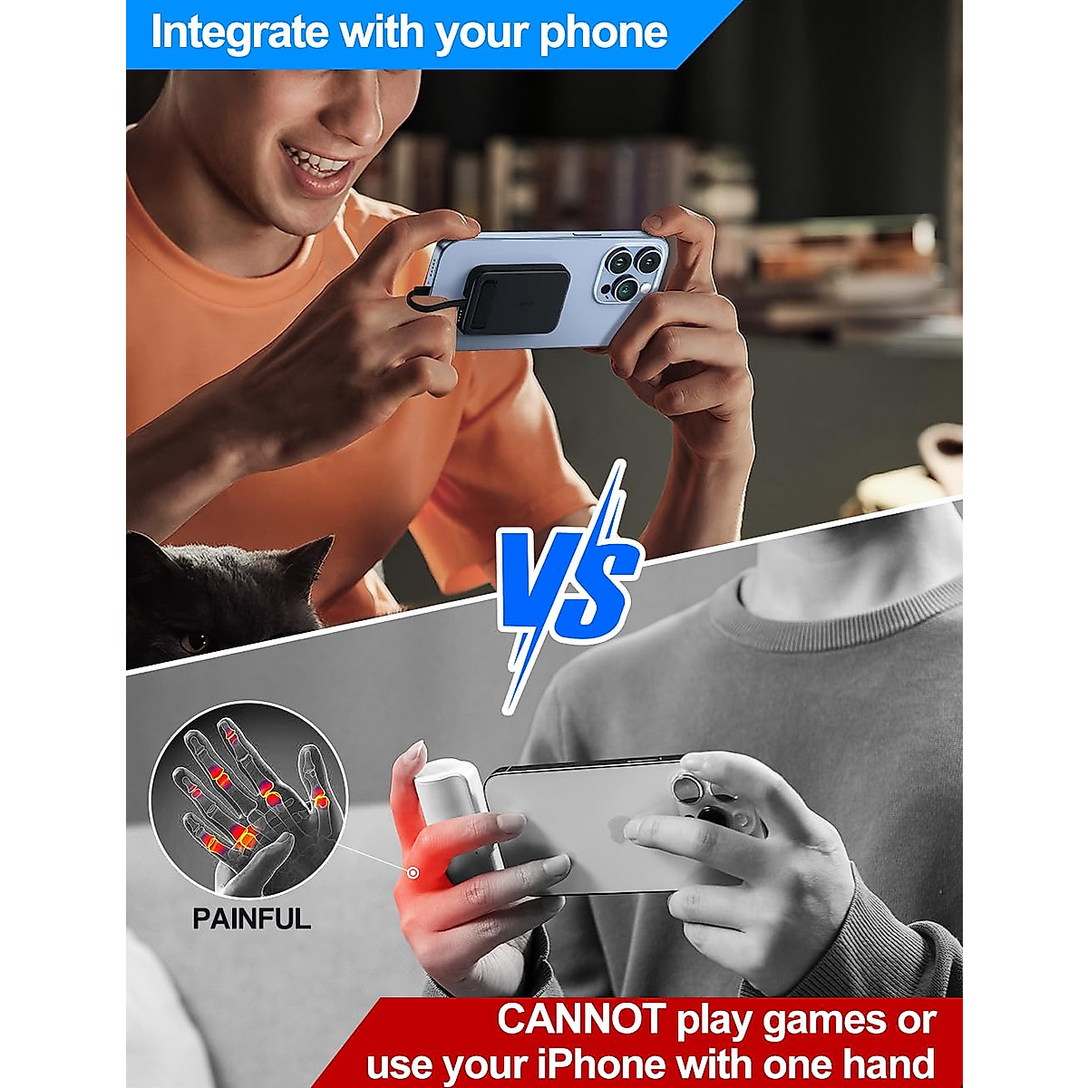 EMNT Mini Magnetic Portable Charger for iPhone,5200mAh Power Bank with Built-in Cable, Battery Pack Compatible with iPhone 14/13/12/11 Pro/Max/X/8/7/6 etc, Non-Wireless Charging