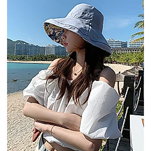 HUAMULAN Women Wide Brim Summer Sun Hat Floral Beach Lady Fishing Bucket Hats Reversible Foldable Travel UV Protection Windproof