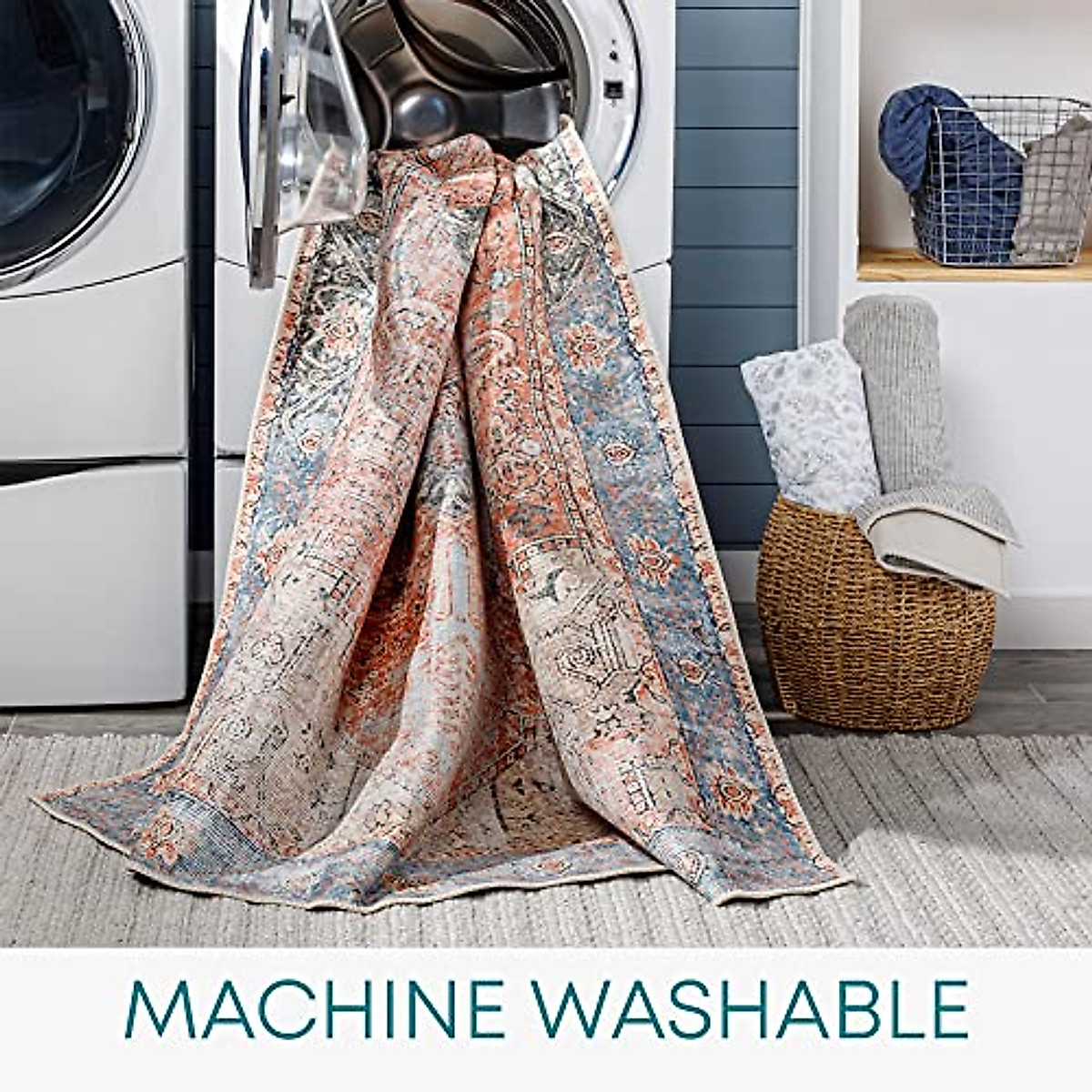 Artistic Weavers Suri Vintage Washable Area Rug,6'7" x 9',Rust/Blue