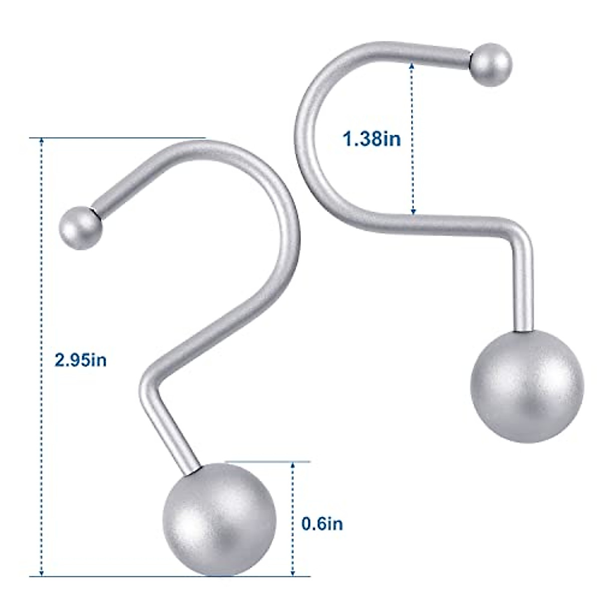 TOPROD Shower Curtain Hooks Rings, Classic Heavy Duty Shower Ball Hooks Rust Proof, Shower Rings Hangers for Bathroom Shower Curtain Rods Curtains, Free Gliding, Set of 12, Silver