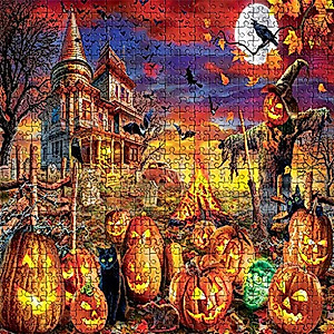 Halloween Jigsaw Puzzle for 1000 Piece,Halloween Horror Pumpkin-Art DIY Leisure Game Fun Toy,Challenge The Pumpkin Castle,Adults Teens Kids Large Puzzle Game Toys Gift