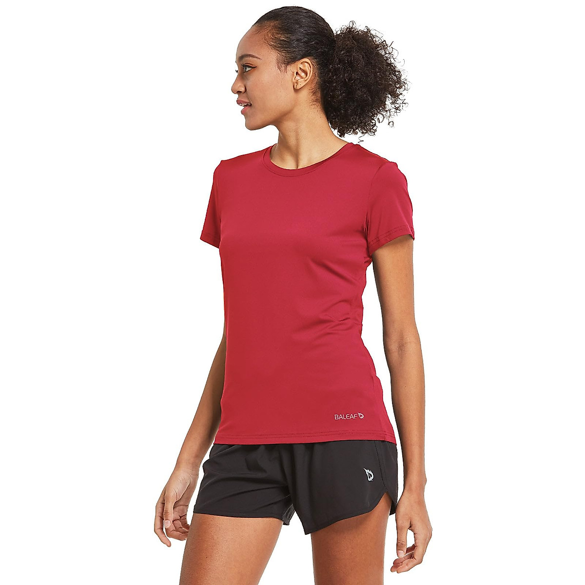 BALEAF Women's Short Sleeve Running Workout Shirts Athletic Tops Lightweight Quick Dry Training Yoga Crewneck Red L