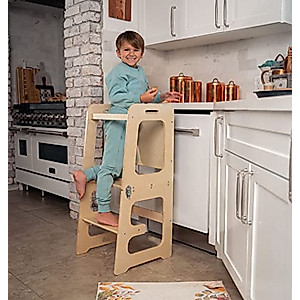 Avenlur Date 4-in-1 Kitchen Tower Montessori and Waldorf Style for Toddlers and Kids 18 Months to 6 Years - The Ideal Counter Stepping Stool with Chalkboard, Desk Table, and Chair All in One