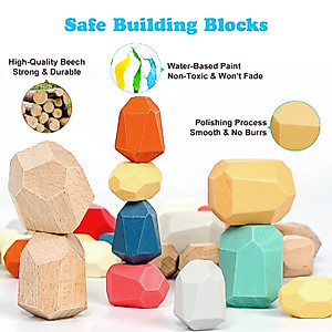 36PCS Wooden Sorting Stacking Rocks Building Blocks for 3 4 5 6 Years Old Kids, Balancing Stones Game Educational Preschool Learning Montessori Toys Toddler Fine Motor Skill Sensory Toy, Boy Girl Gift