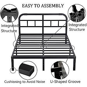 ZIYOO California King Bed Frame with Headboard, Heavy Duty Platform Bed Frame, No Box Spring Needed, Noise Free, Under Bed Storage Space, Black (Cal King)