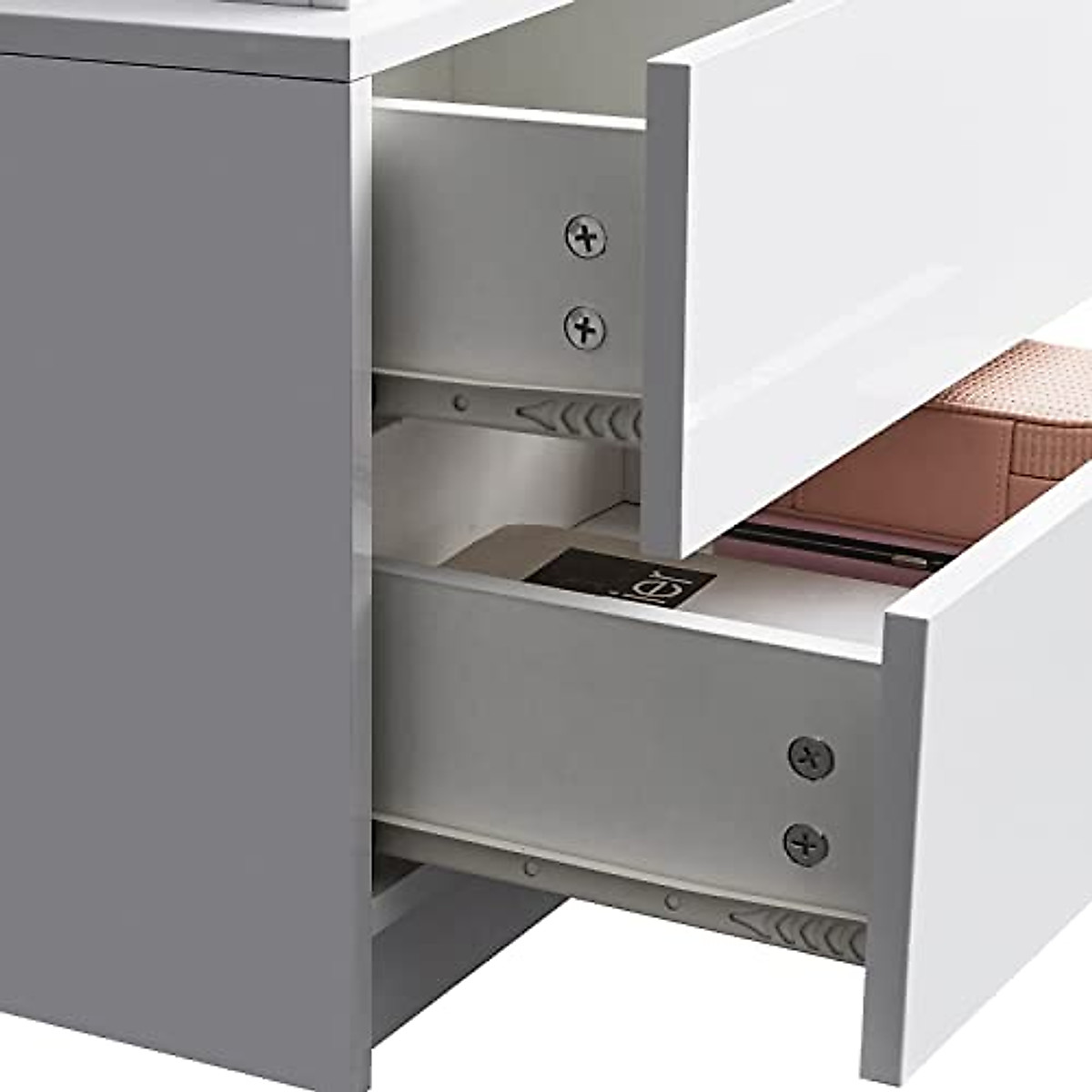 CLIPOP Modern Nightstand, LED Night Stand with 2 High Gloss Chest of Drawers, Bedside Table Cabinet with Remote Control Light, Wood Matte Nightstand 20.6" Tall Bedroom Furniture, White