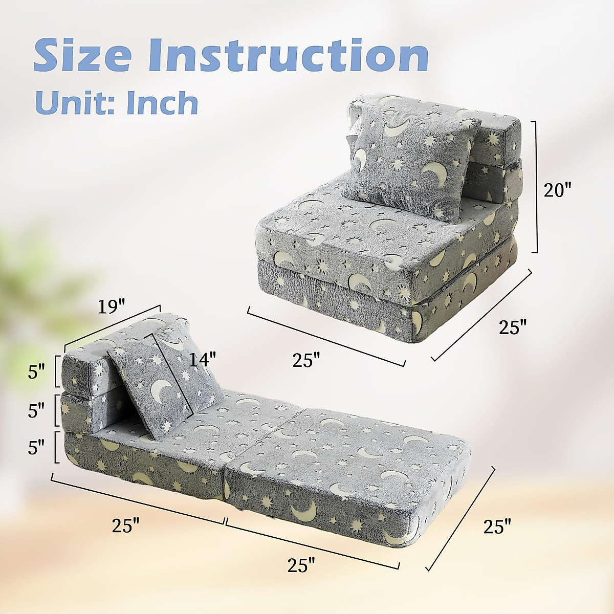 Truwelby 2-Piece Kids Sofa Couch, Modular Toddler Couch Glow in The Dark Sofa for Playroom Bedroom, Play Couch for Girls Boys, Kids Convertible Sofa Sectional Foam Playset Couch Set