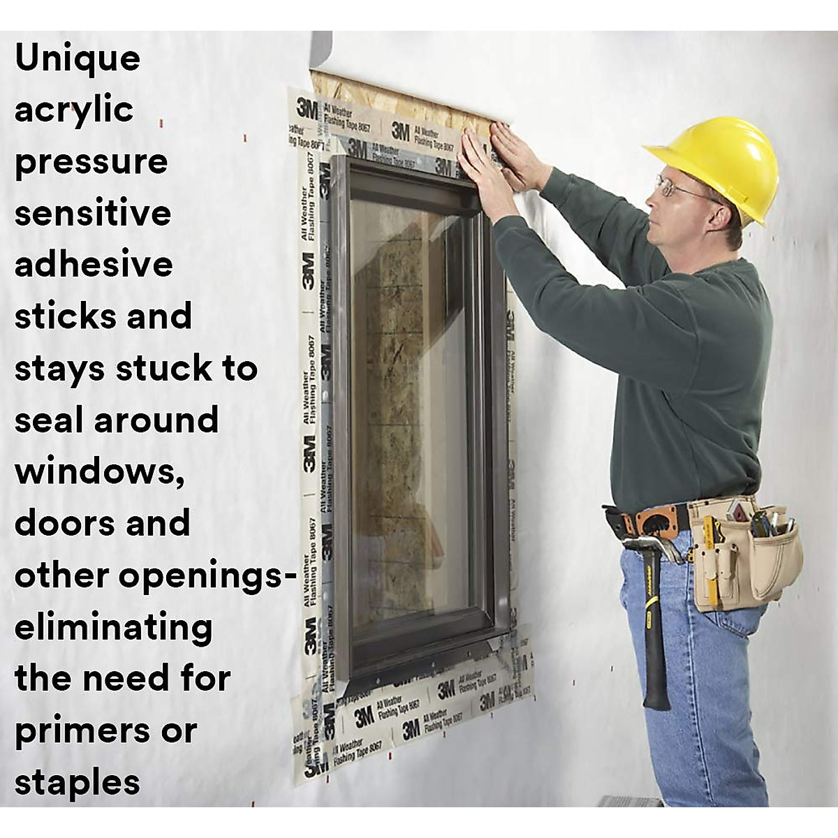 3M All Weather Flashing Tape 8067, 3 in x 75 ft, 1 Roll, Adhesive Backed Split Liner, Prevents Moisture Intrusion, Waterproof Flashing Seals Doors, Windows, Openings in Wood Frame Construction