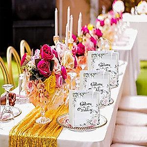 24 Pieces Welcome Bags White Wedding Gift Bags,Floral Design Thank You Gift Bags,“Welcome to Our Wedding”,Wedding Favor Bags, Bridal Party Gift Bags, 6"L x 3.2" W x 8.5"H (Wedding-small size)