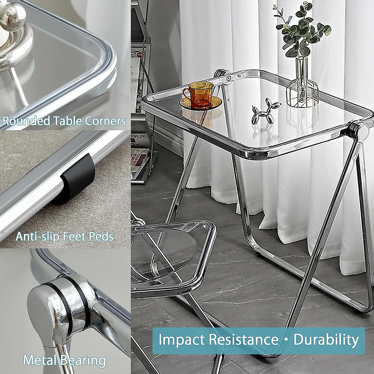 KAIHAOWIN Small Folding Table- Acrylic Morden TV Tray for Snack Dinner on Couch, Tiny Foldable Desk Writing Desk for Home Office for Small Spaces No Assembly Required