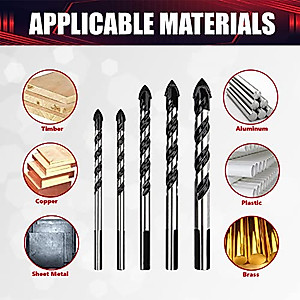 wesleydrill Masonry Drill Bit Set 5 pcs 1/4"-1/2" Concrete Drill Bit Set Fit for Home DIY Building and Engineering Suitable for Electric Drill or Professional Drill