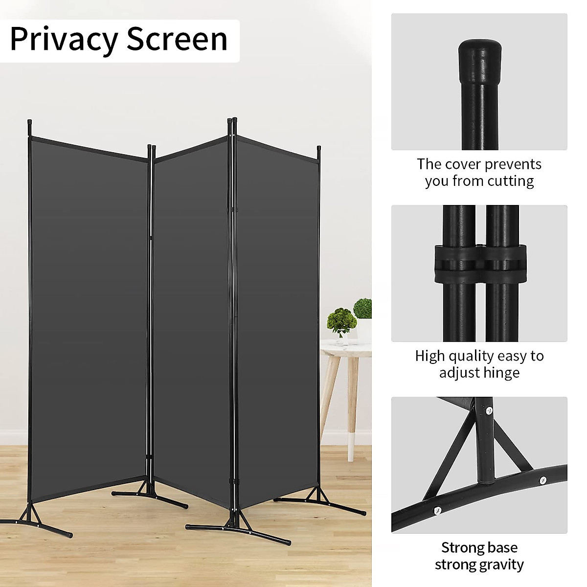 Room Divider 3 Panel Folding Privacy Screen 5.9FT Partition Room Separators with Metal Frame Portable Freestanding Room Dividers Indoor Wall Dividers for Studio Office, Dining Room, Grey