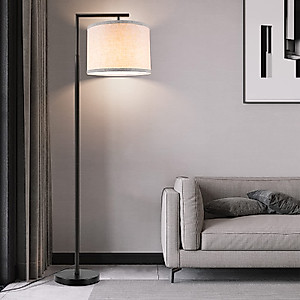 ROTTOGOON Floor Lamp for Living Room with 3-Color Temperature 9W LED Bulb, Modern Standing Lamp with Linen Beige Shade & Foot Switch, Tall Pole Lamp for Bedroom, Study Room, Office, Kids Room (Black)