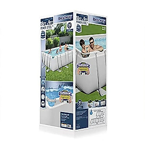 Bestway 18' x 9' x 4' Power Steel Frame Above Ground Rectangular Swimming Pool Set w/ 1000 GPH Sand Filter Pump, Pool Cover, Ladder, Skimmer, & Vacuum
